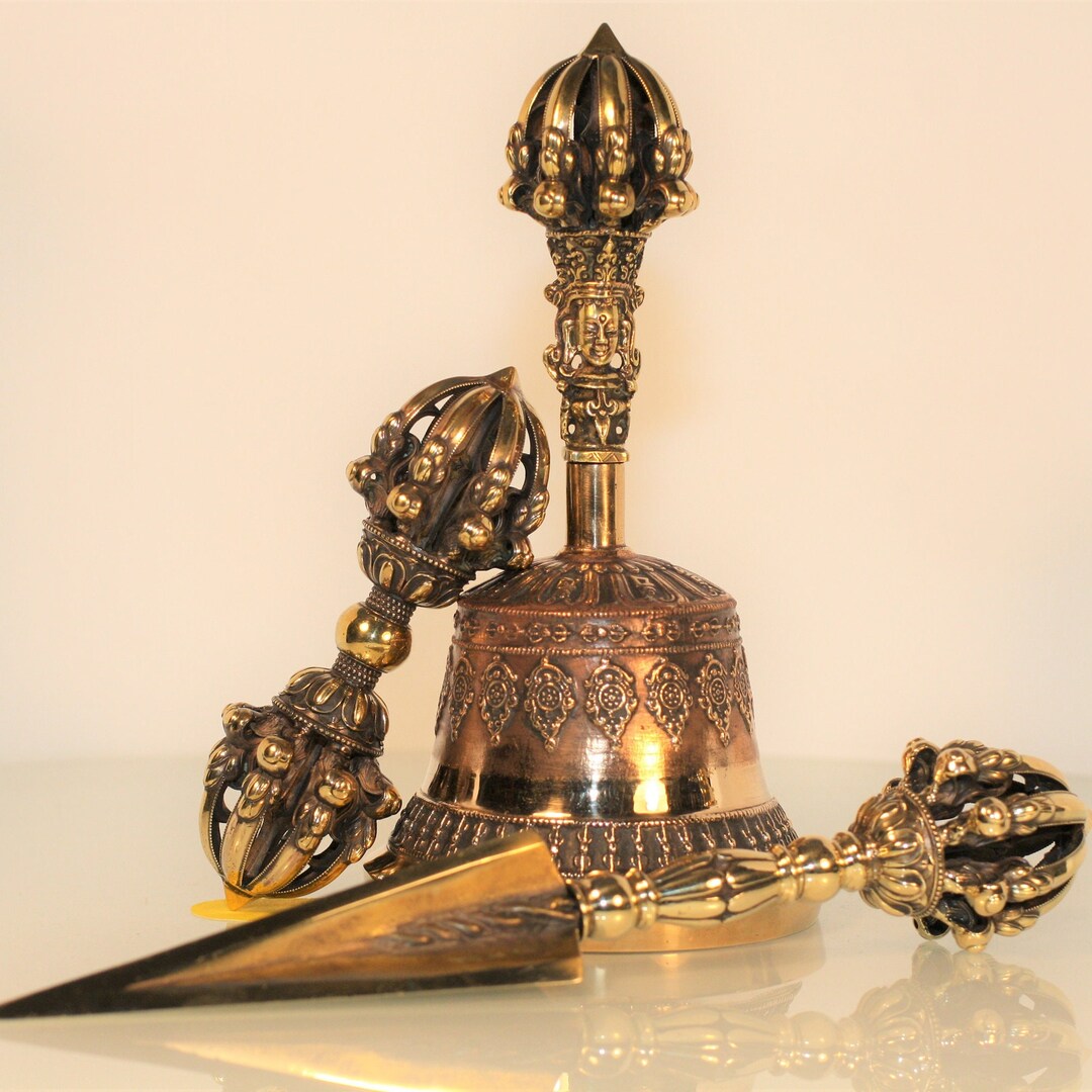 Ritual Tool Vajra Ghanta Kila Dorje Drilbu Phurba, Brass, Bell Bronze ...