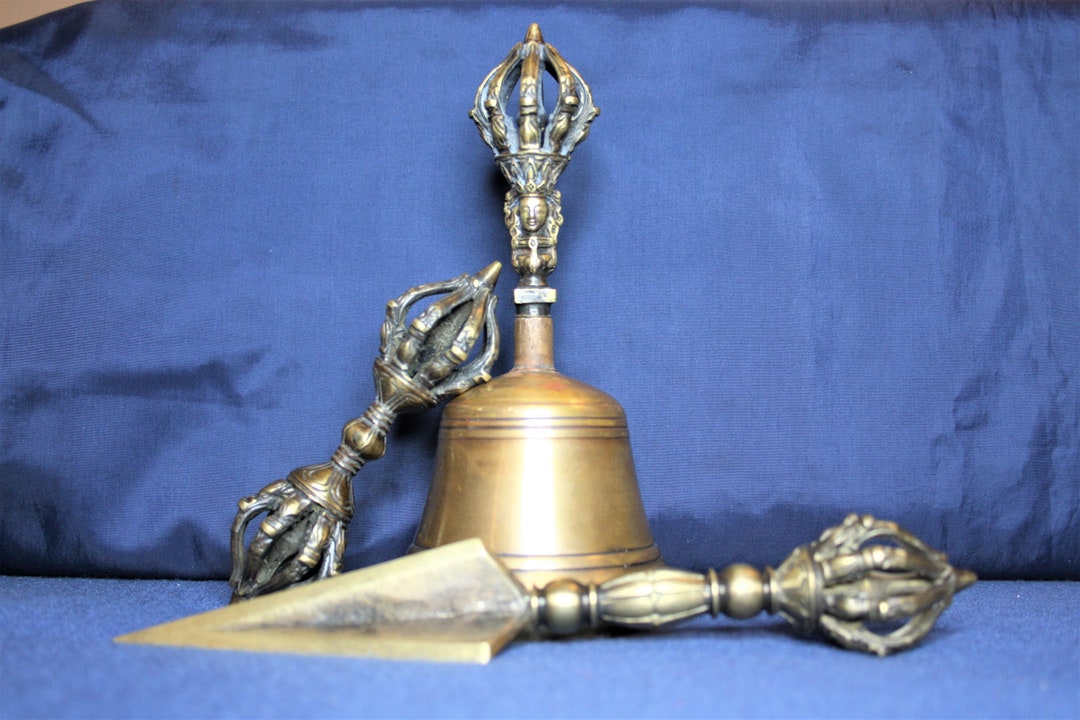 Ritual Tool Vajra Six Petal Lotus, Ghanta Kila Dorje Drilbu Phurba ...