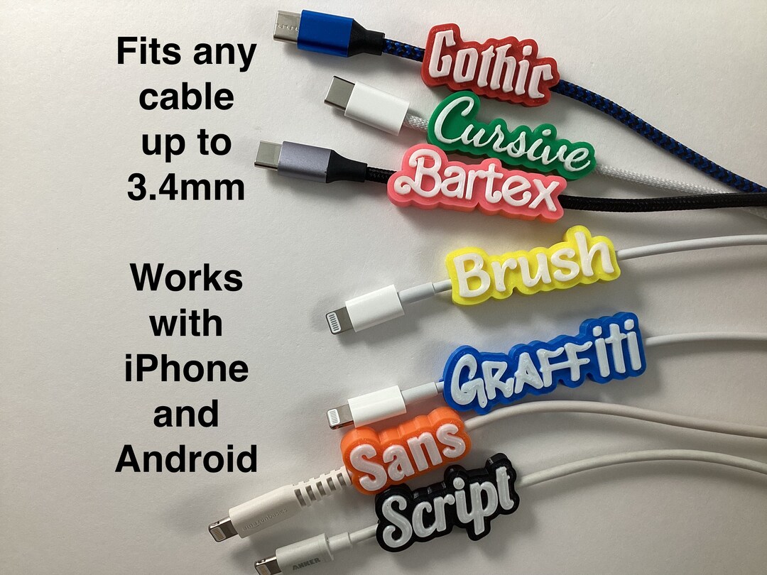 Customizable Name Charger Tag Two Color iPhone Android Charging Cable ...