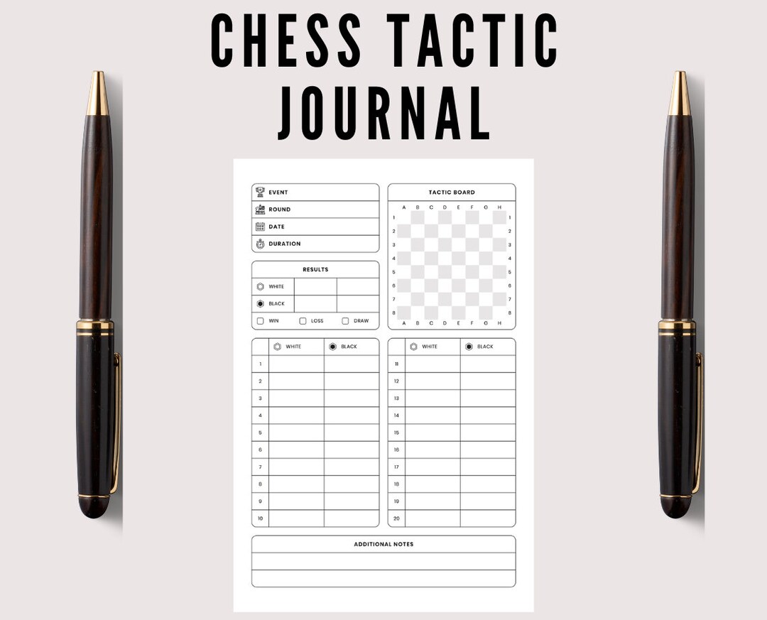 Digital Download, Chess Tactics Journal, Chess Moves Log, Chess Tactics ...