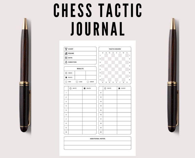 Digital Download, Chess Tactics Journal, Chess Moves Log, Chess Tactics ...