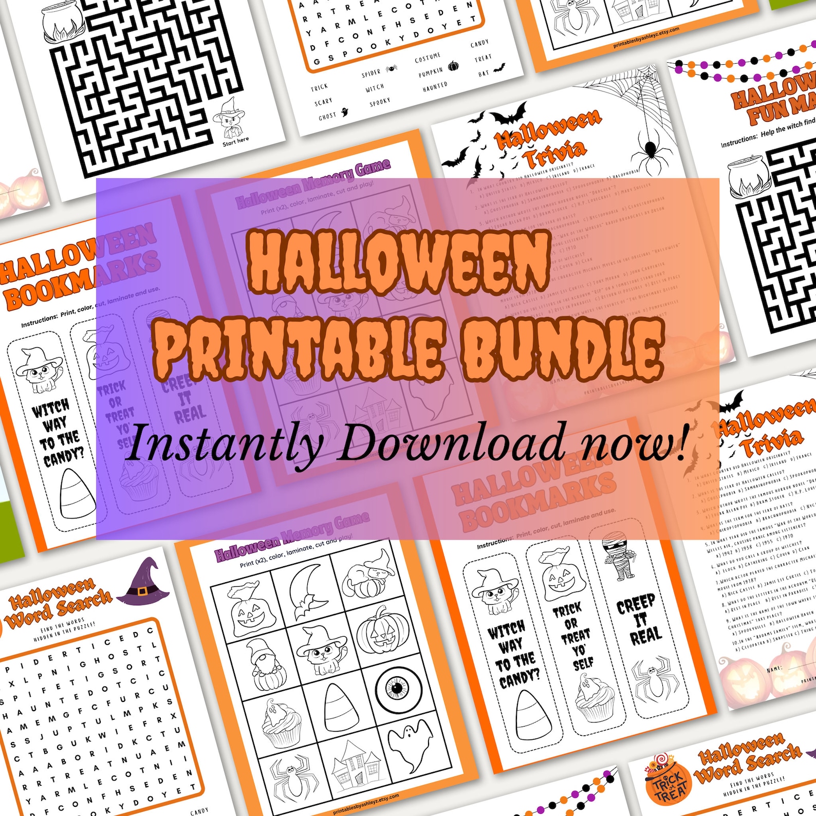 Halloween Printable Games & Coloring Bundle - Etsy