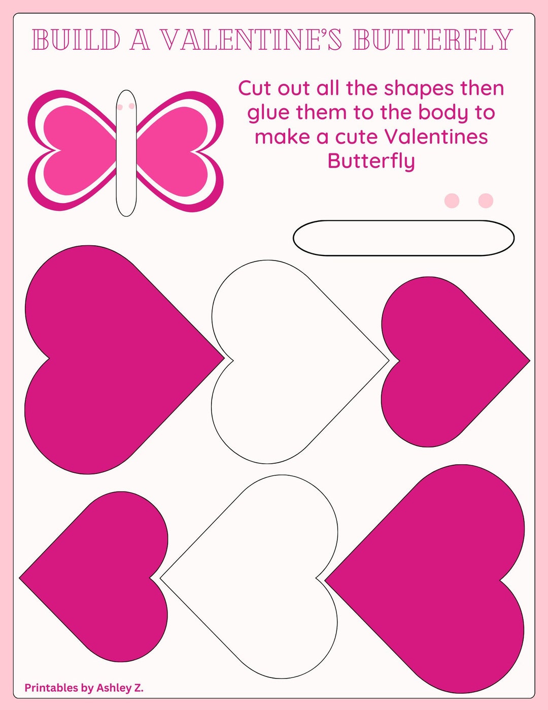Valentine's Butterfly Craft Printable: Cut, Color, Paste (digital ...
