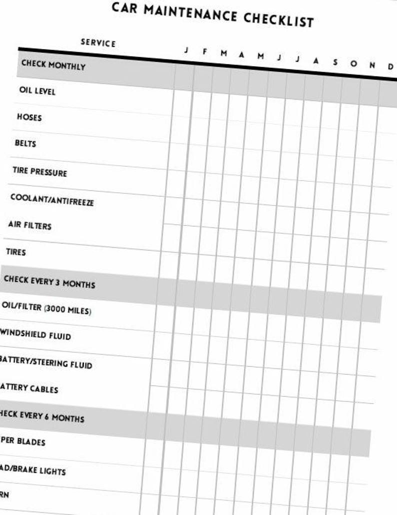 Car Maintenance Checklist: Printable Vehicle Log (PDF) - Etsy