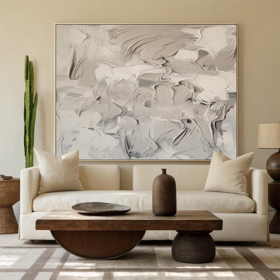 Large Grey Abstract Oil Painting on Canvas, Large Wabi-sabi Oil ...