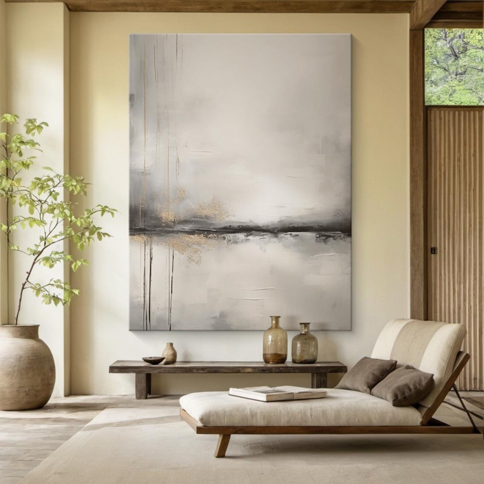 Original Beige Abstract Canvas Wall Painting,large Wabi-sabi Wall ...