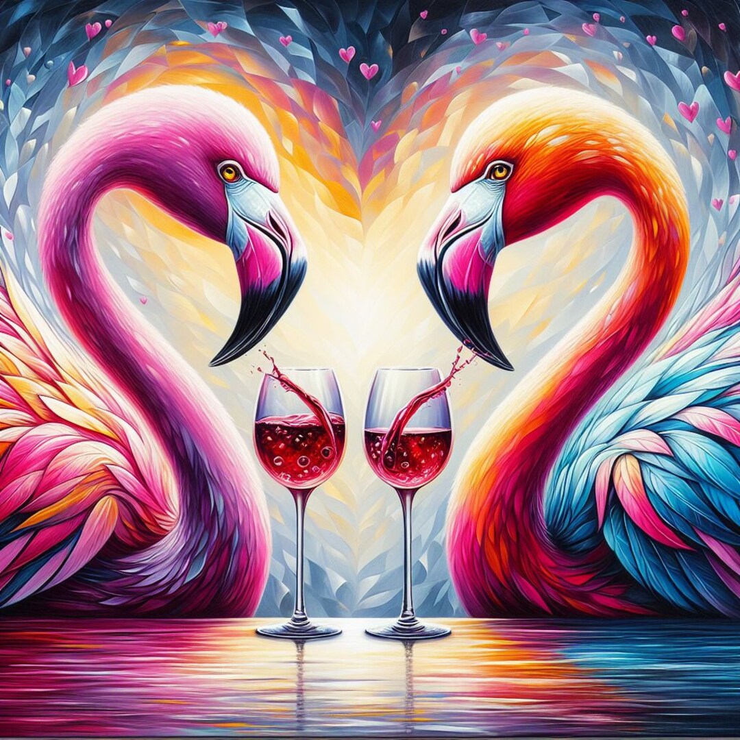 Two Flamingos Having Drinks - Etsy