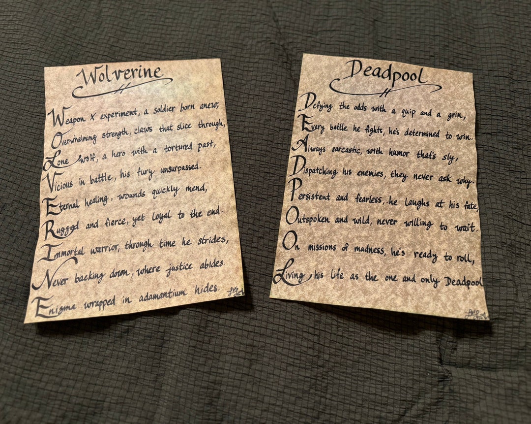 Wolverine or Deadpool Poem Acrostic Poem Scroll - Etsy
