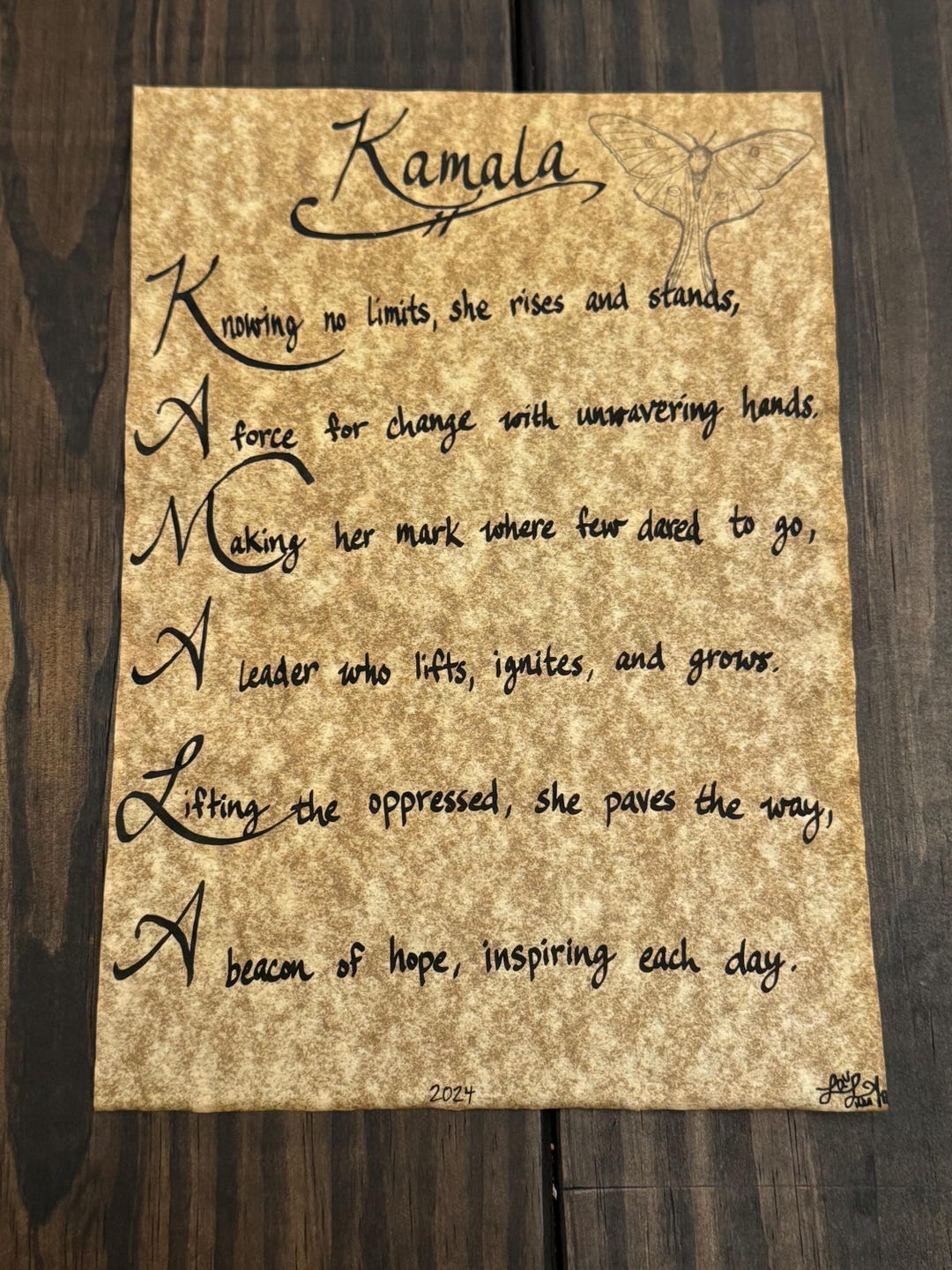 Personalized Kamala Harris Acrostic Poem Scroll – Custom Calligraphy ...