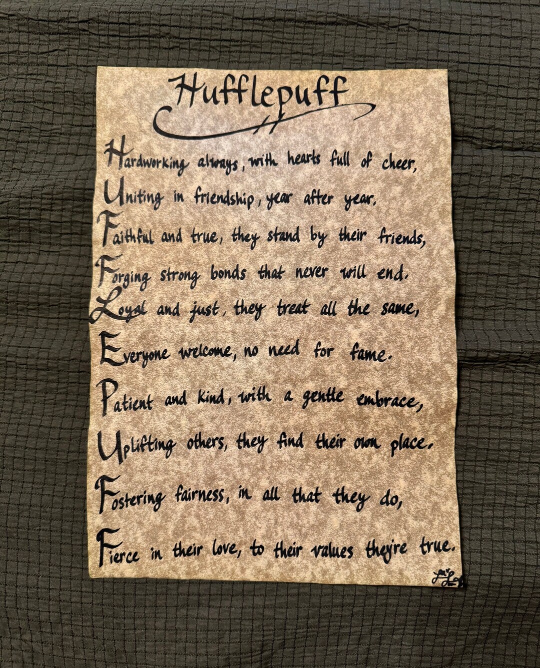 Hufflepuff Acrostic Poem Scroll Hogwarts House Calligraphy, Handmade ...