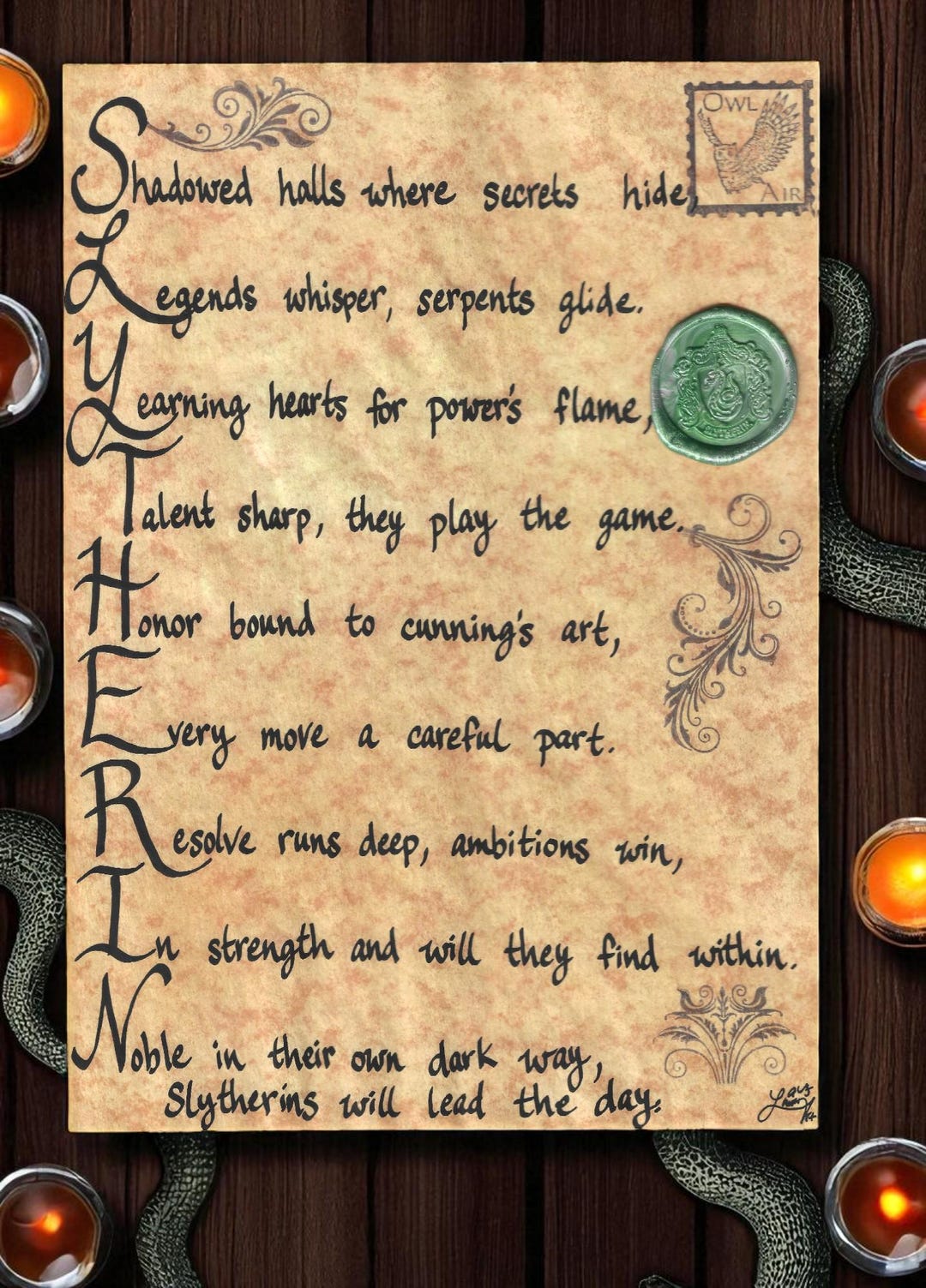Slytherin Acrostic Poem Scroll – Hogwarts House Calligraphy - Handmade ...