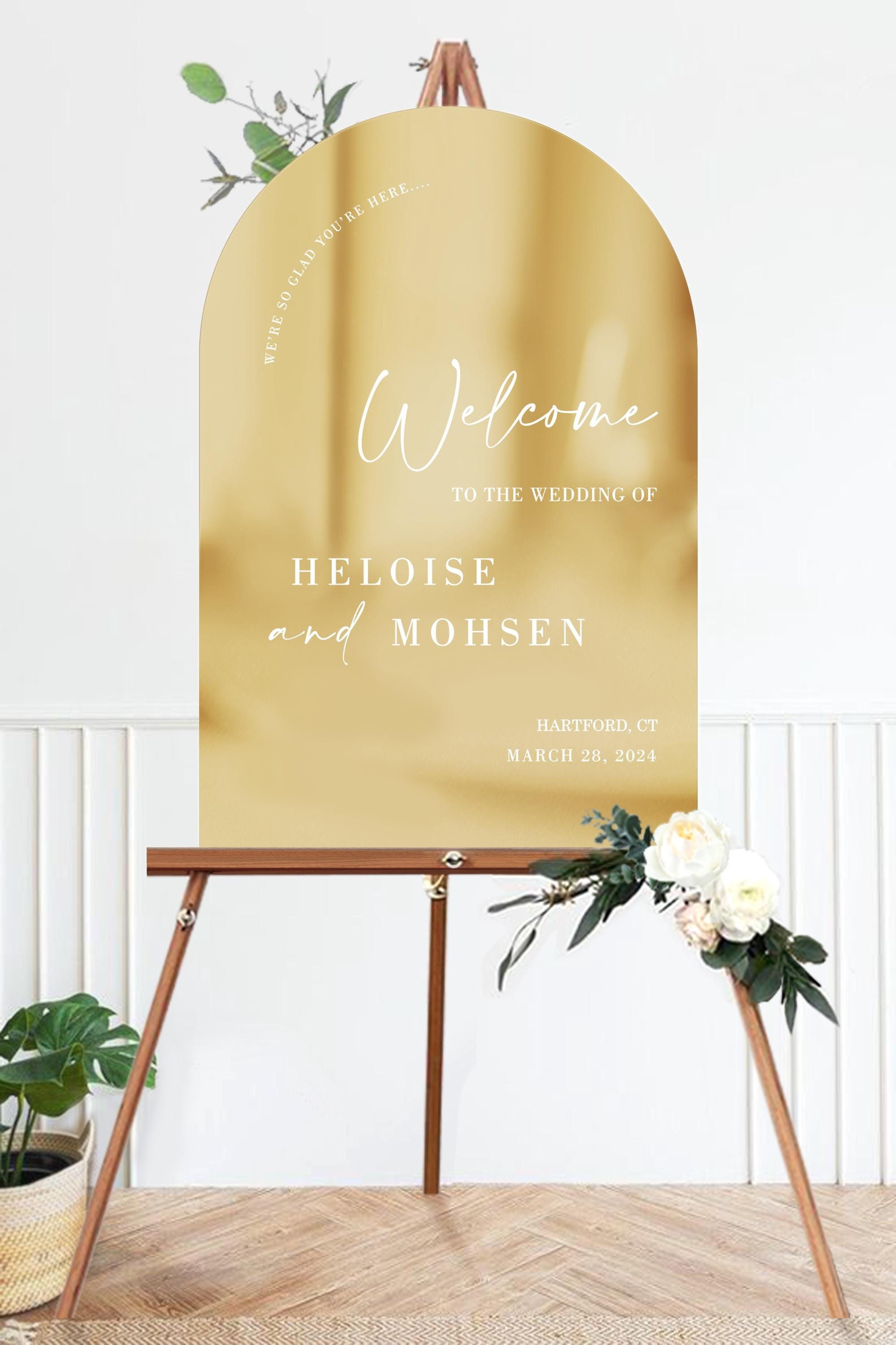 Arched Wedding Sign Gold Mirror Welcome Sign Wedding Reception Signage ...