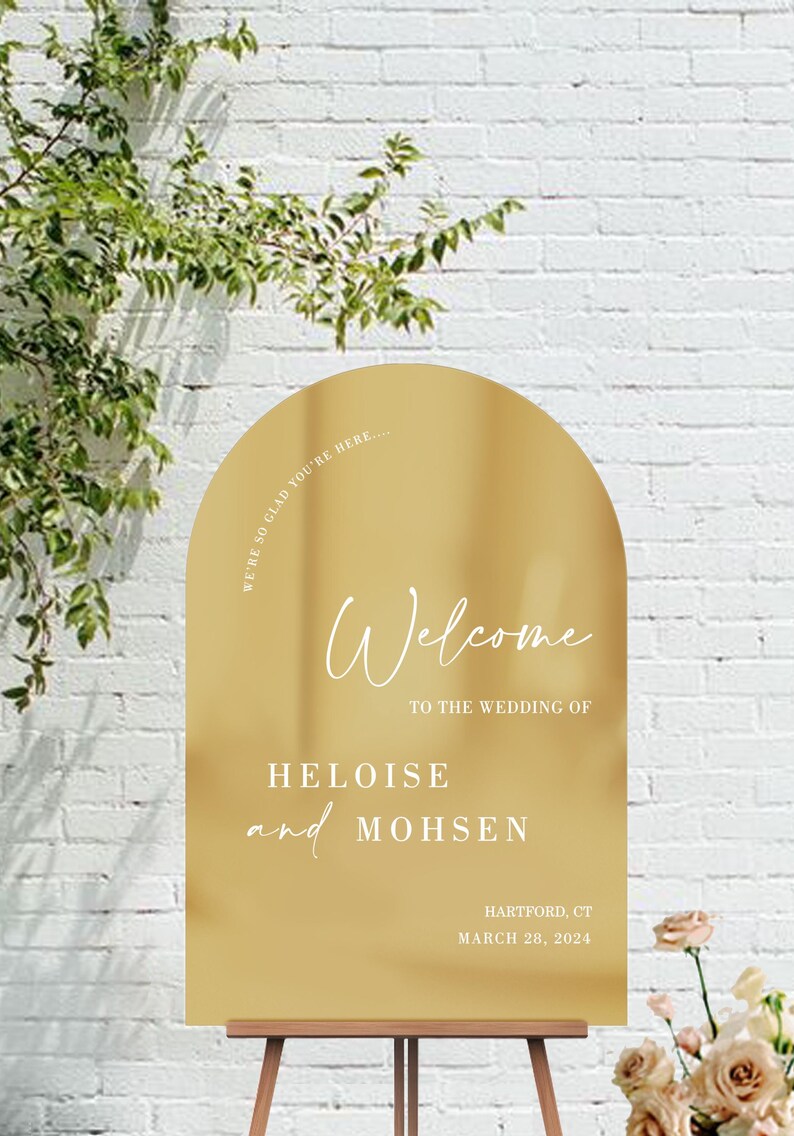 Arched Wedding Sign Gold Mirror Welcome Sign Wedding Reception Signage ...