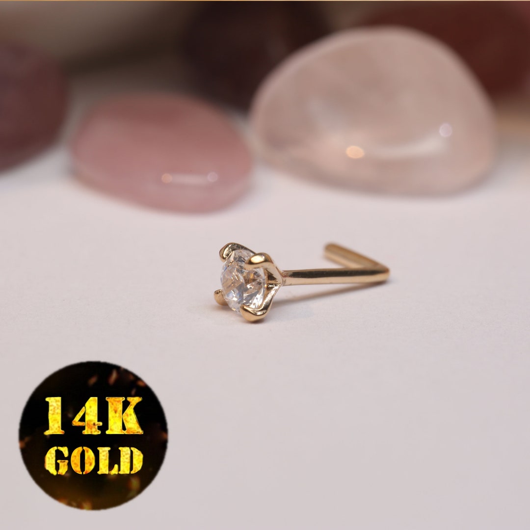 14k Gold 20G 2mm/3mm Nose Screw,nose Ring Stud,cz Nose Stud,nose Ring ...