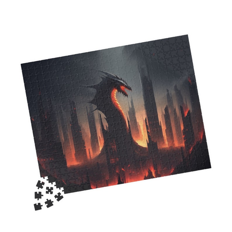 Fiery Future - Dystopian Cyberpunk Cityscape Dragon Fantasy Jigsaw Puzzle - Etsy