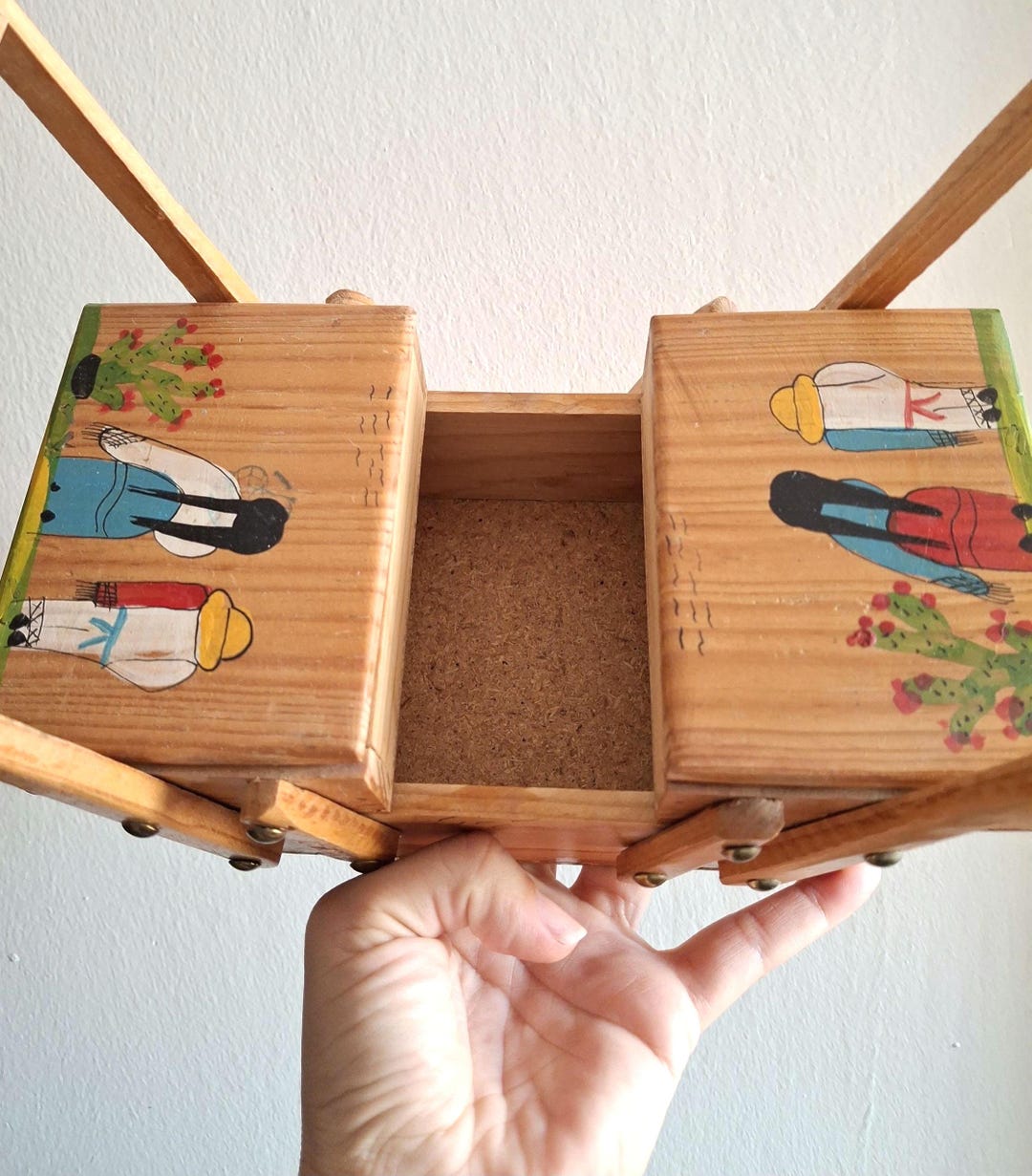 Vintage Mexican Hand-painted Sewing Box | Fold Out Sewing Supplies ...