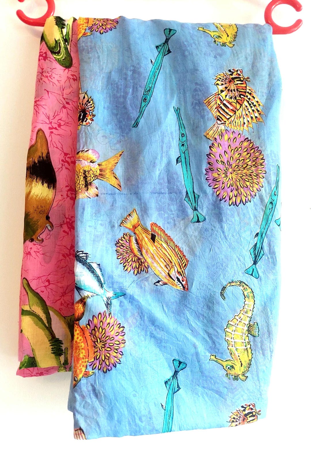 Vintage Beach Wraps / Large Scarves | Sea Theme | Pink or Blue | 90s ...