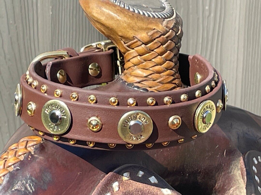 17.5 Shotgun Shell Bling Biothane Dog Collar in Dark Brown With Aurum ...