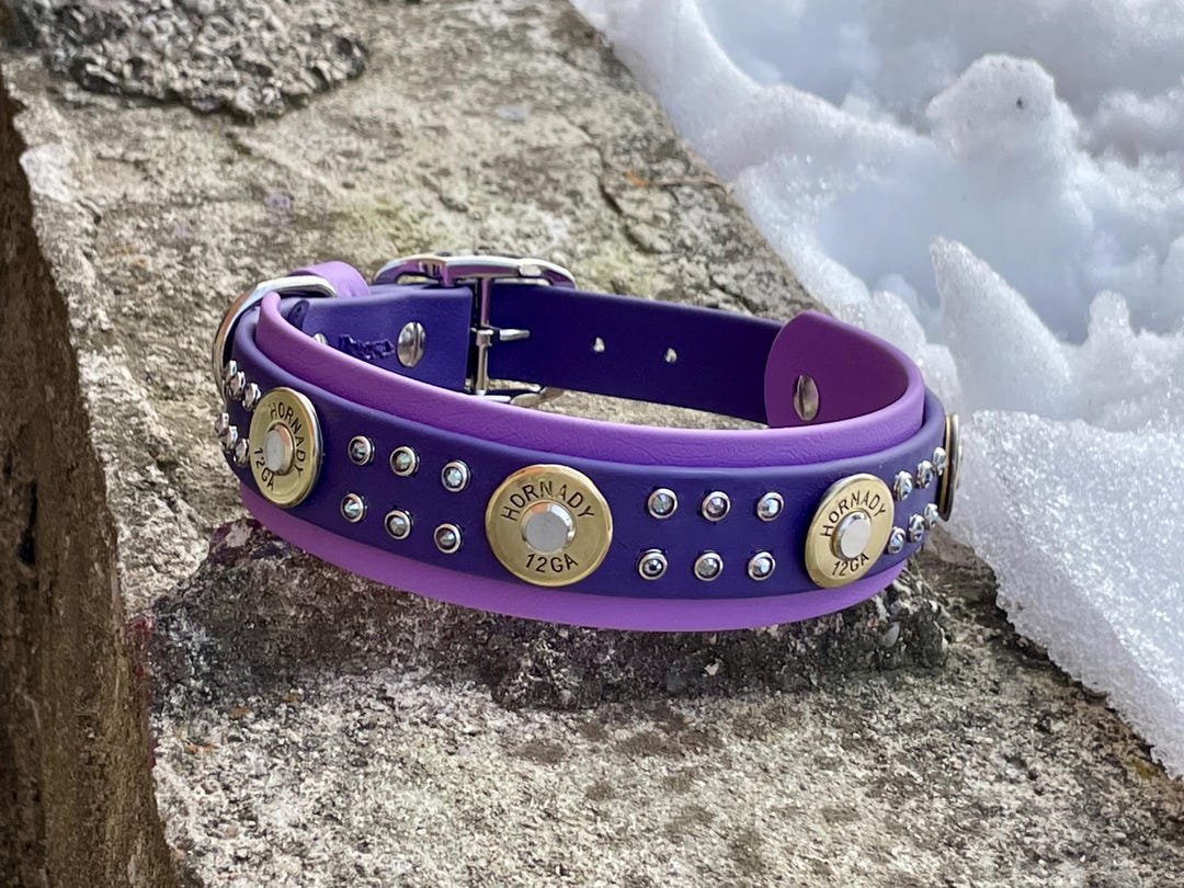 17.75” Shotgun Shell Bling Biothane Dog Collar in Purple, Premade ...