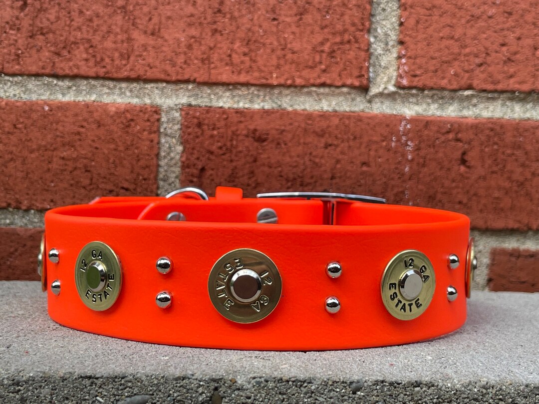 18.75 Orange Shotgun Shell Bling Biothane Dog Collar With Silver Spots ...