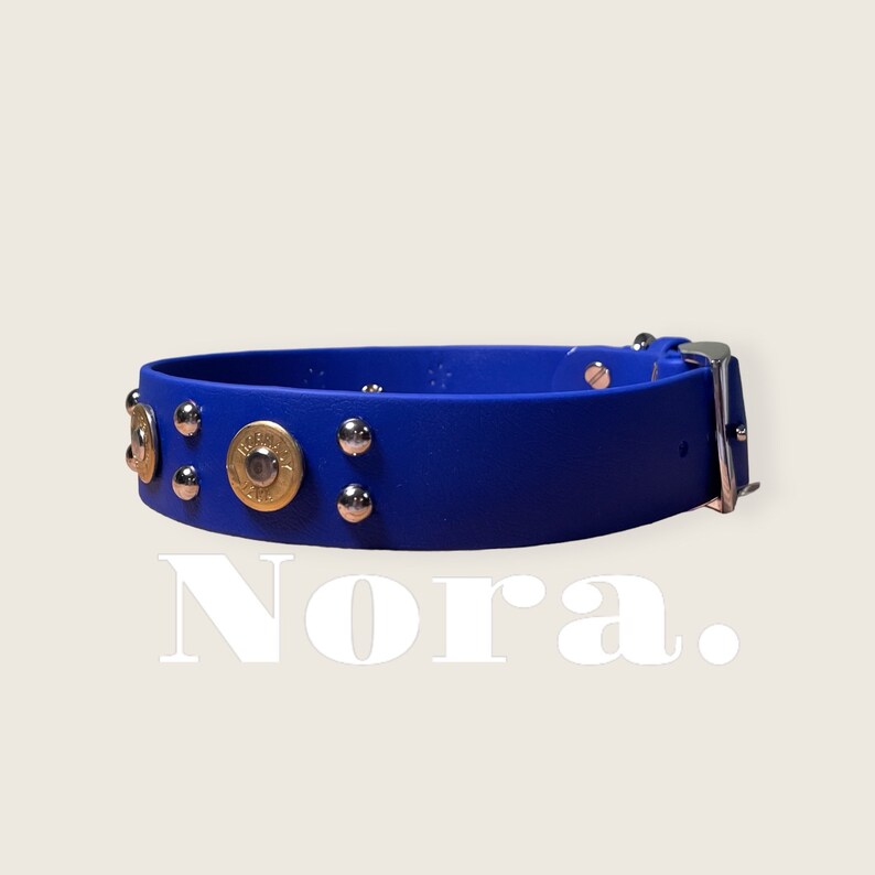 20.5 Shotgun Shell Bling Biothane Dog Collar in Blue, 1.5 Wide Premade ...