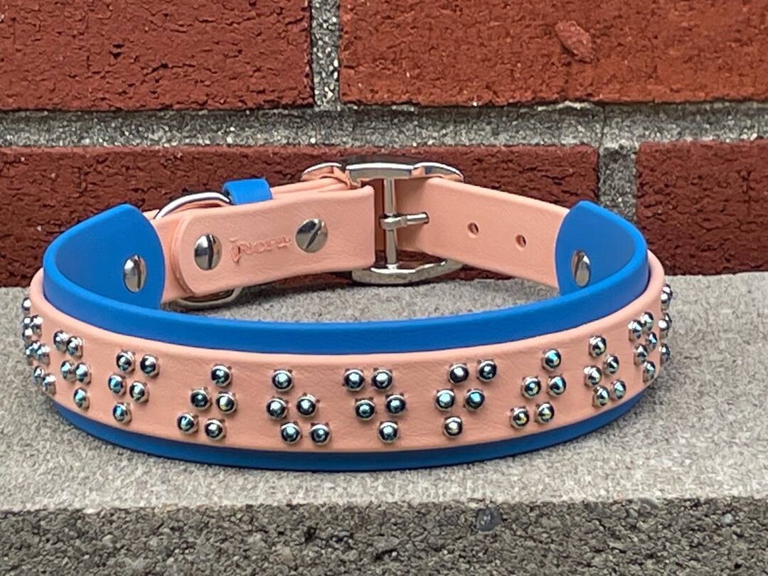 Biothane Bling Dog Collar, Pastel Peach & Cerulean Blue, Jet AB ...