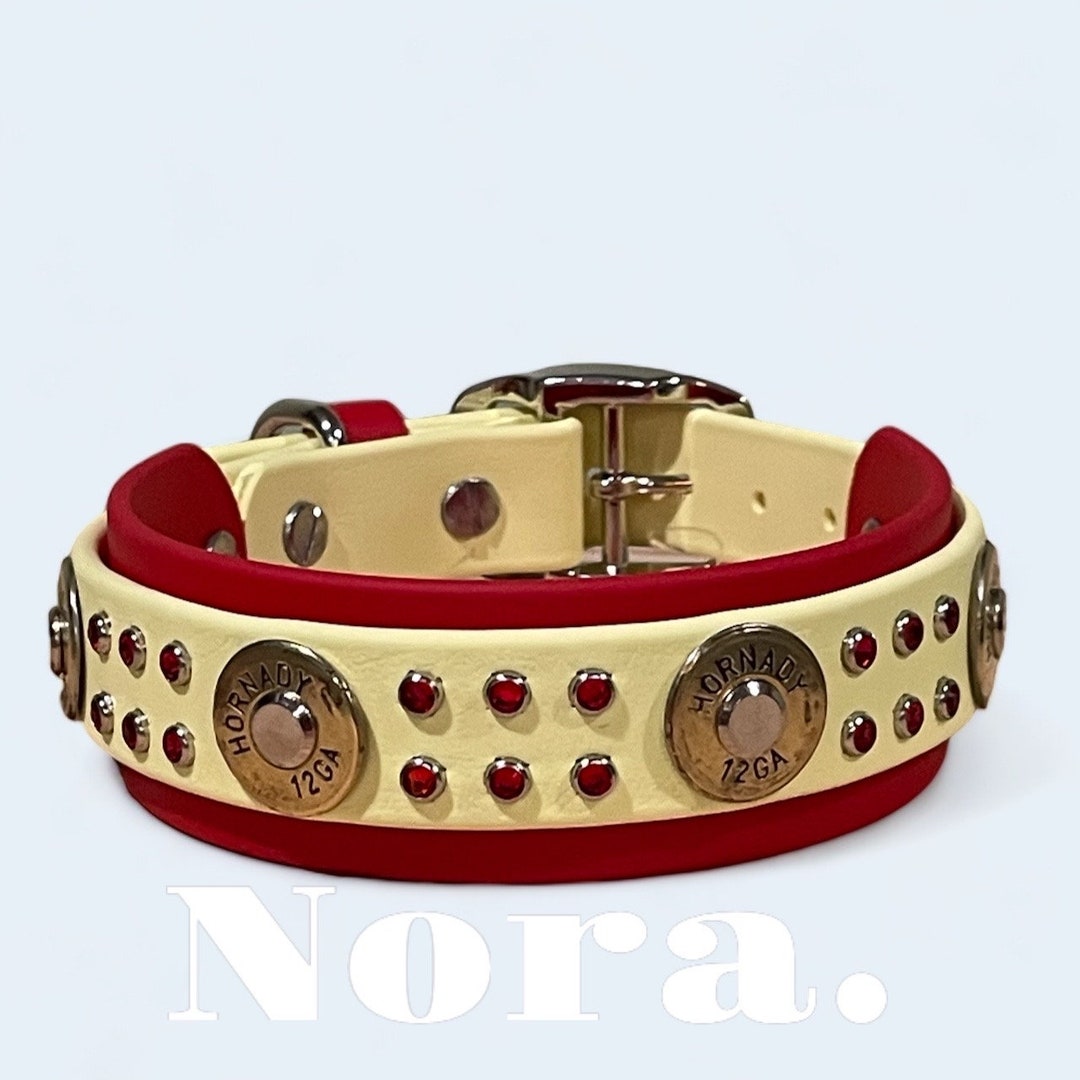 16” Shotgun Shell Bling Biothane Dog Collar in Yellow & Red, Premade ...