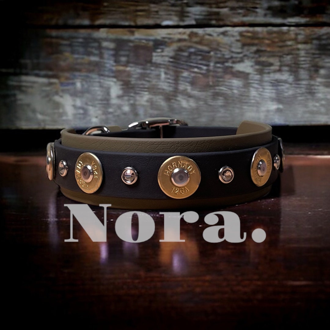 18.5” Shotgun Shell Bling Biothane Dog Collar in Black & Olive Drab ...