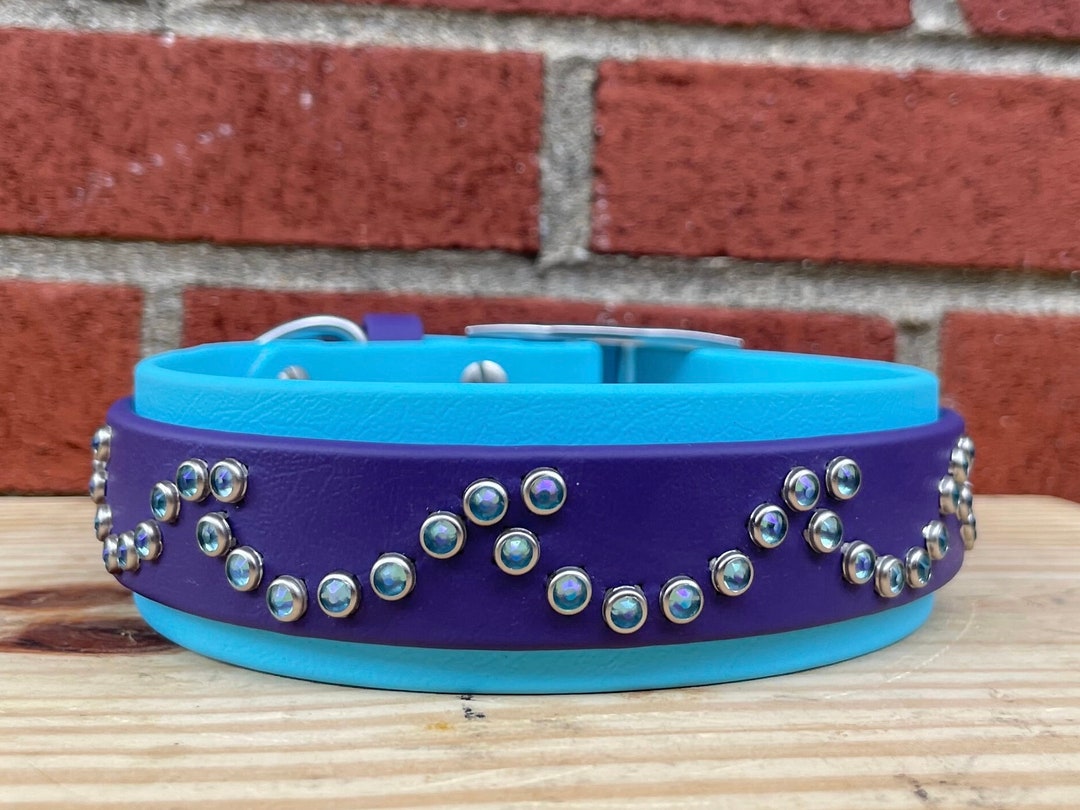 16 Purple and Blue Biothane Bling Collar With Handle, Crystal Wave ...