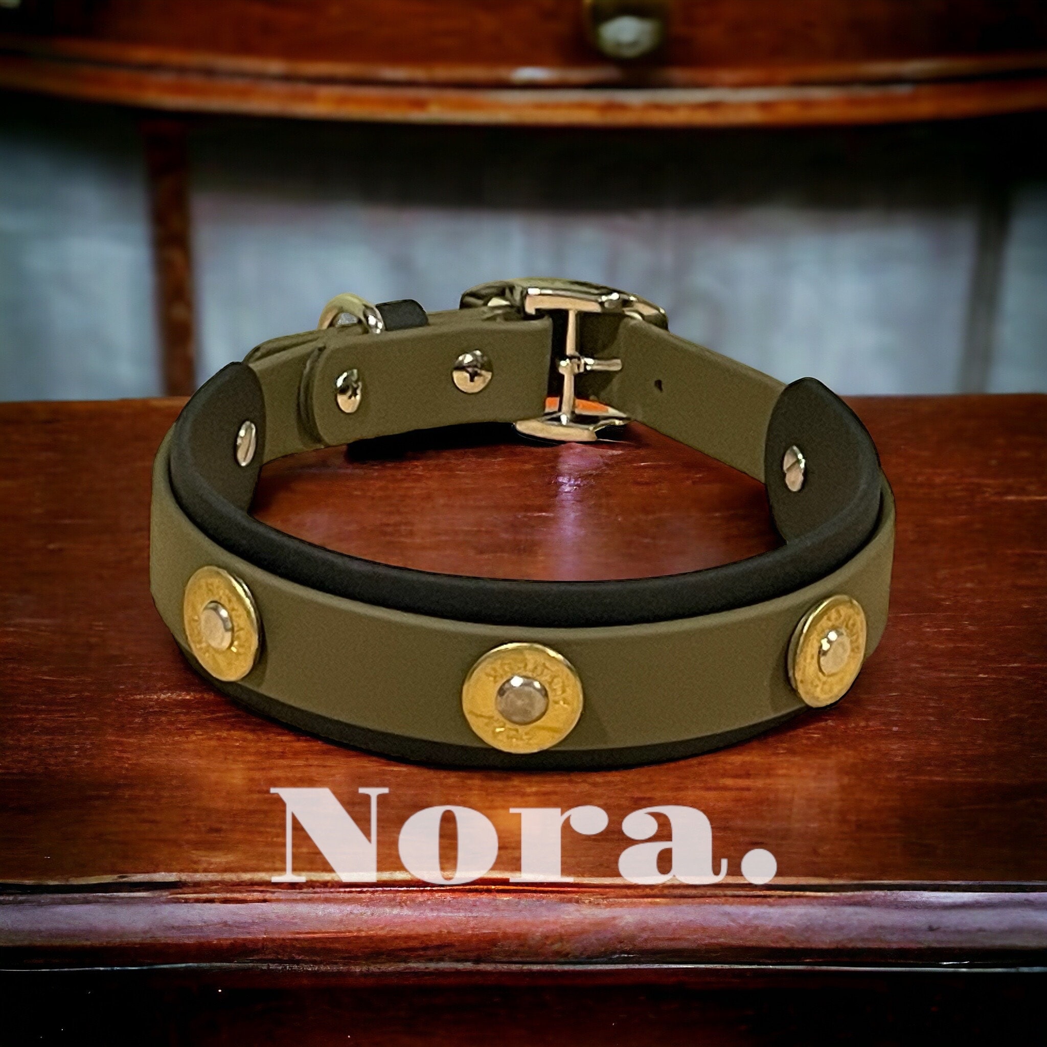 20.5 Shotgun Shell Biothane Dog Collar in Olive and Black, Premade ...