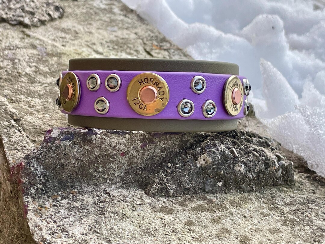 13.25” Shotgun Shell Bling Biothane Dog Collar in Purple & Olive With ...
