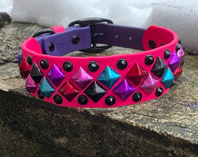17” Bling Biothane Collar in Pink and Purple, Luxury Waterproof Collar ...
