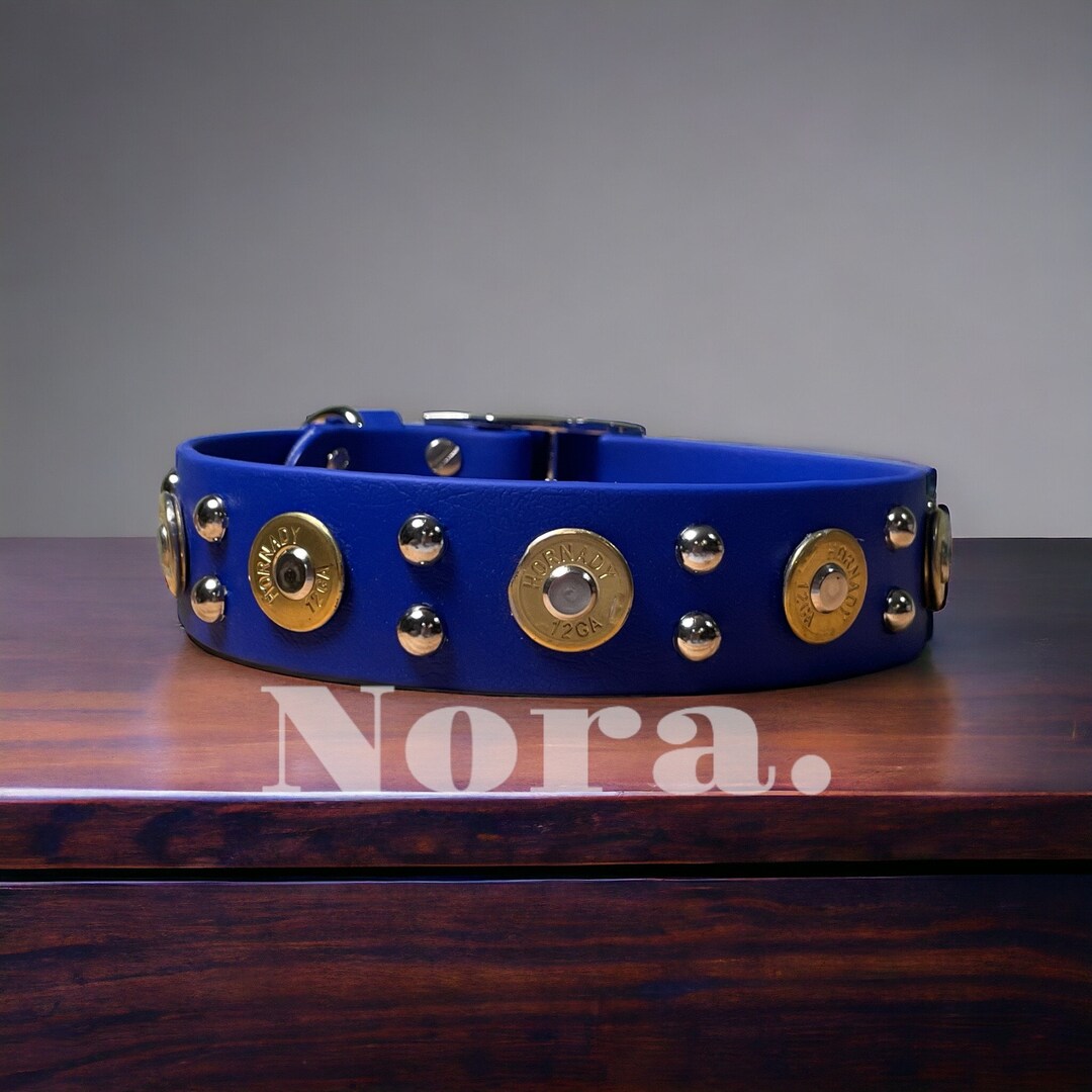 20.5” Shotgun Shell Bling Biothane Dog Collar in Blue, 1.5” Wide ...