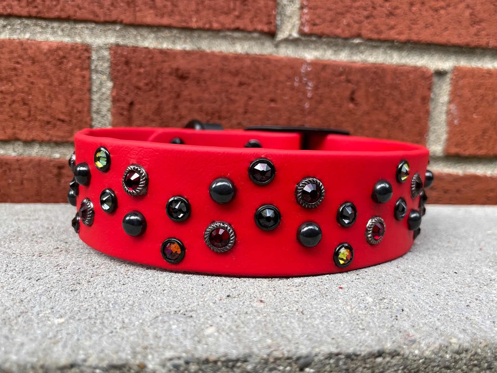 17.5 Red rossi Bling Biothane Dog Collar, Premade Waterproof Luxury ...