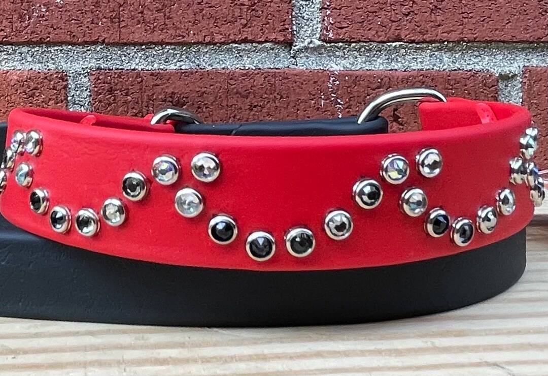 12” Red & Black Bling Biothane Limited Slip Lead, Black Scale and ...