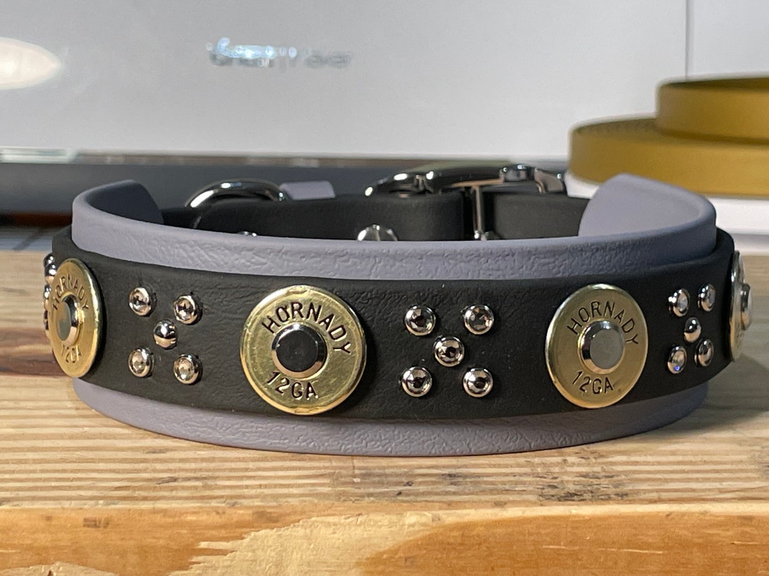 17 Shotgun Shell Bling Biothane Dog Collar in Gray & Black, Premade ...