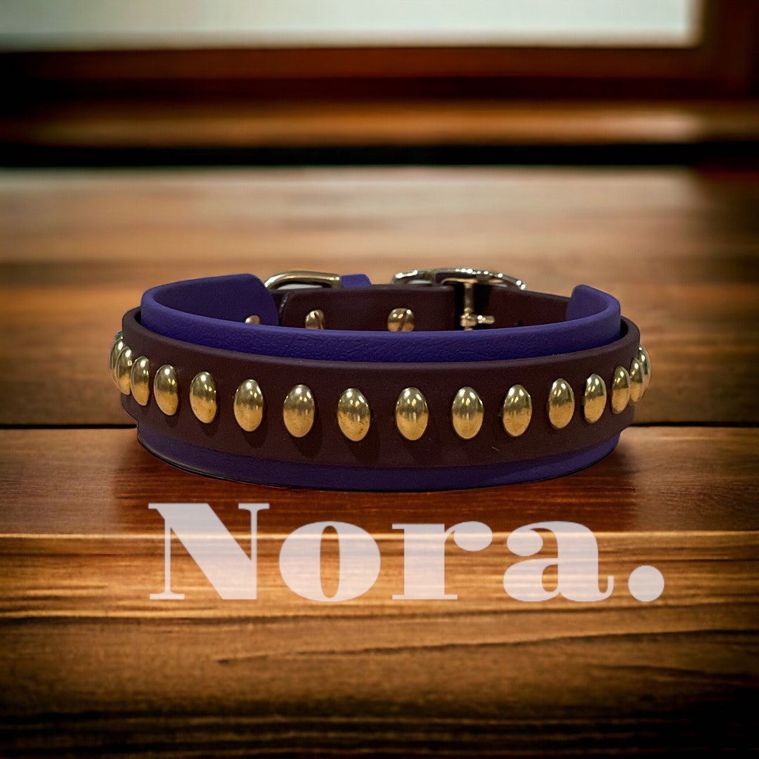 18 Bling Biothane Dog Collar in Dark Brown and Purple Violet With Gold ...