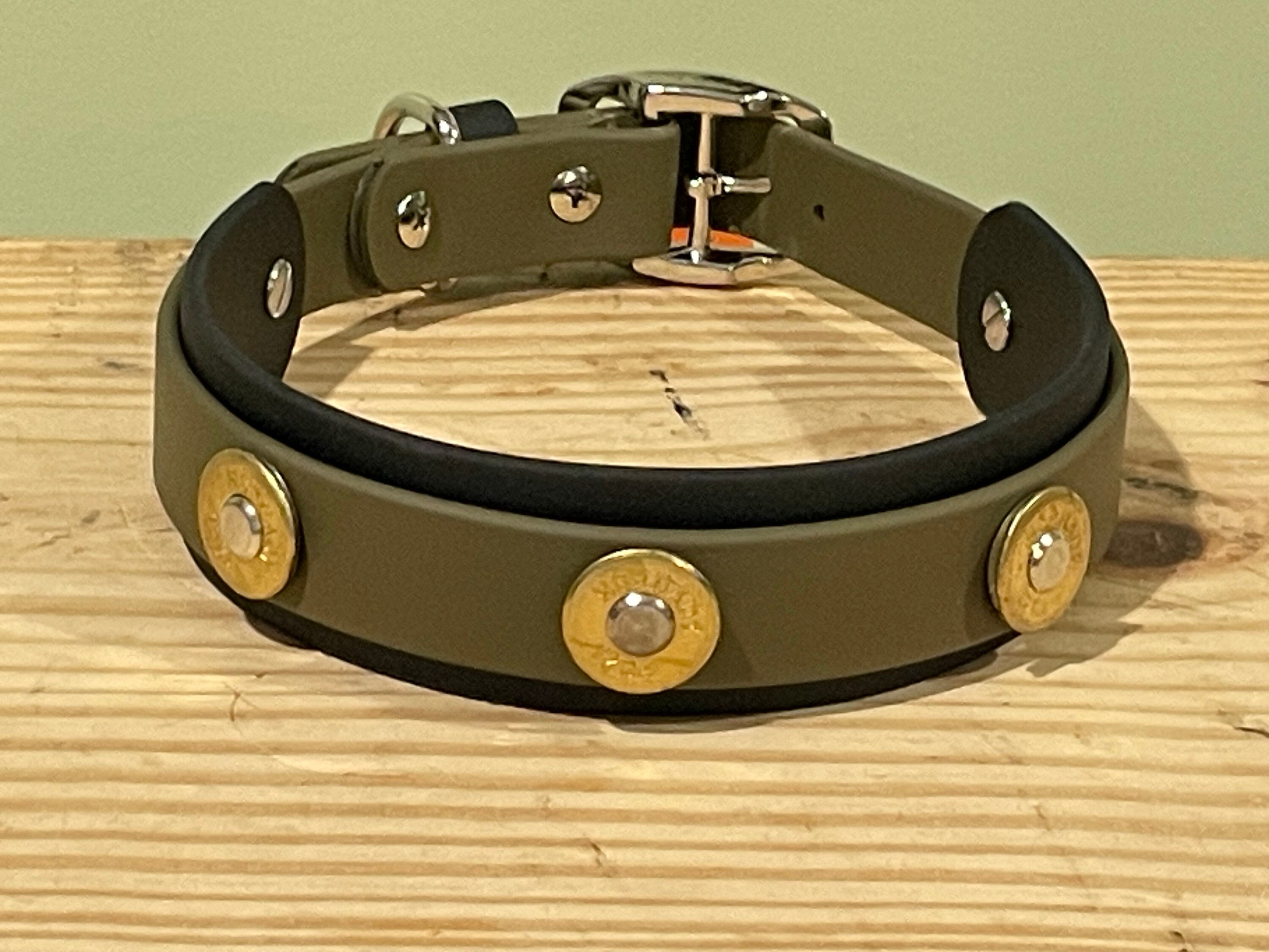 20.5 Shotgun Shell Biothane Dog Collar in Olive and Black, Premade ...