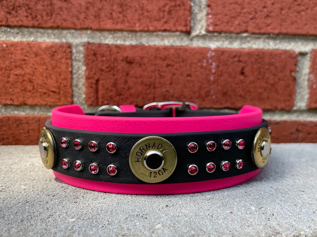 16.5 Shotgun Shell Bling Biothane Dog Collar in Black & Pink, Premade ...