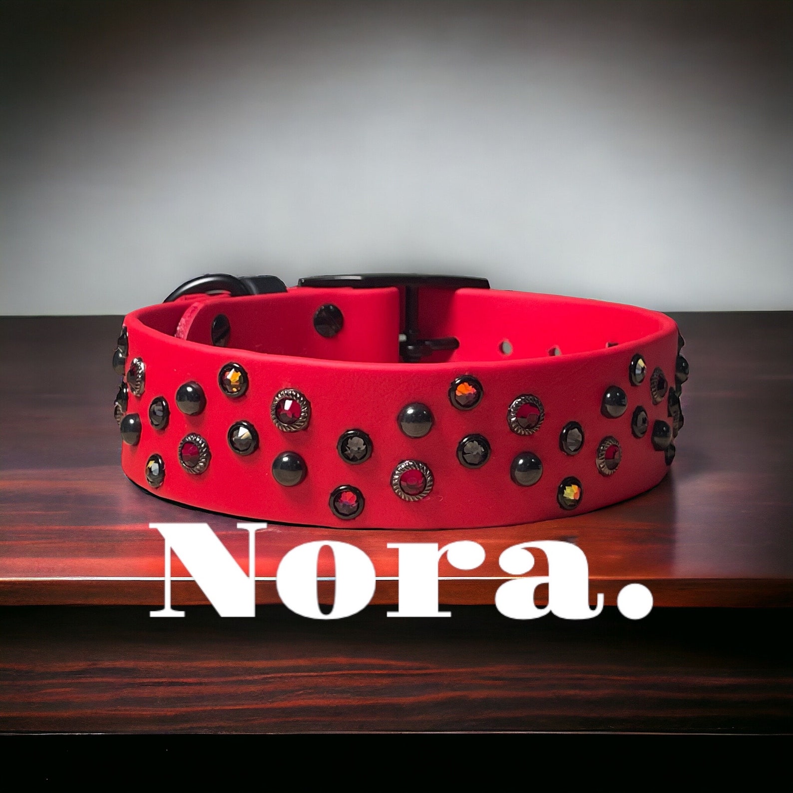 17.5 Red rossi Bling Biothane Dog Collar, Premade Waterproof Luxury ...