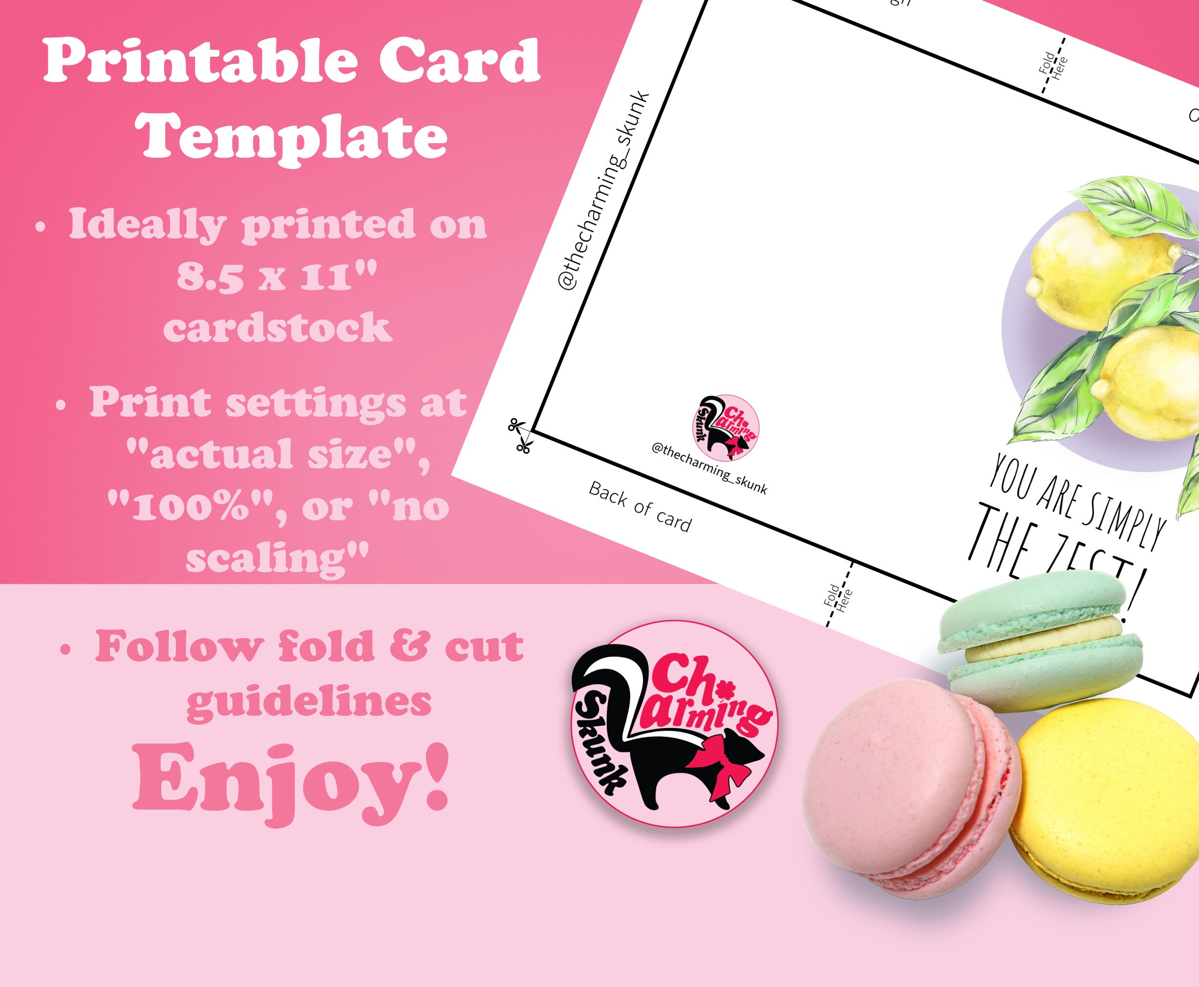 Printable Cute Lemon Thank You Card, Instant Download, 7 X 5" Digital ...