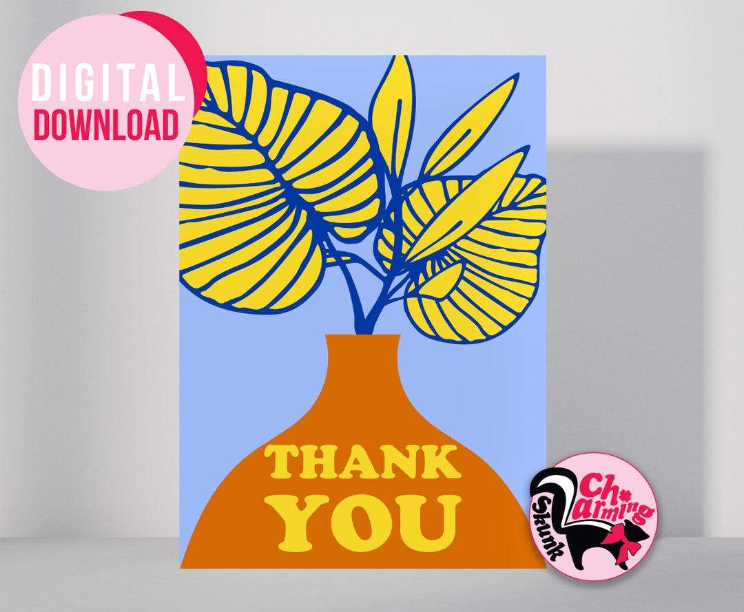 Printable Retro Thank You Greeting Card, Instant Download, 7"x5 ...