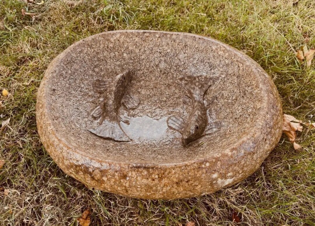 Swimming Fish Bird Bath Water Feature Bowl in Natural Stone - Etsy
