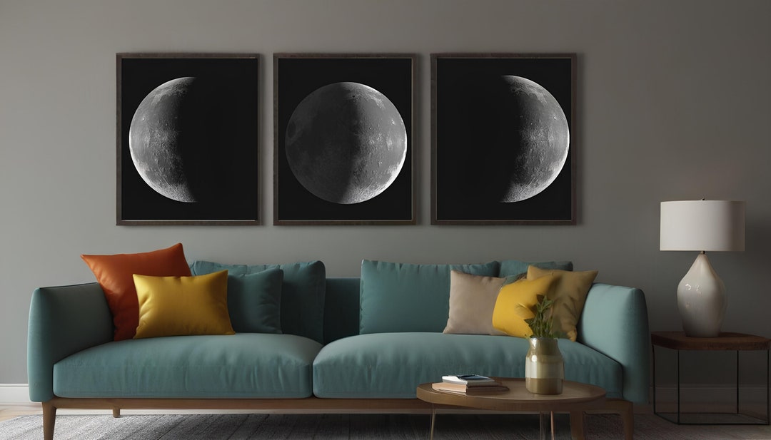 Moon Wall Decor, Set of 3 Printable Moon, Moon Phases Wall Art, Moon ...