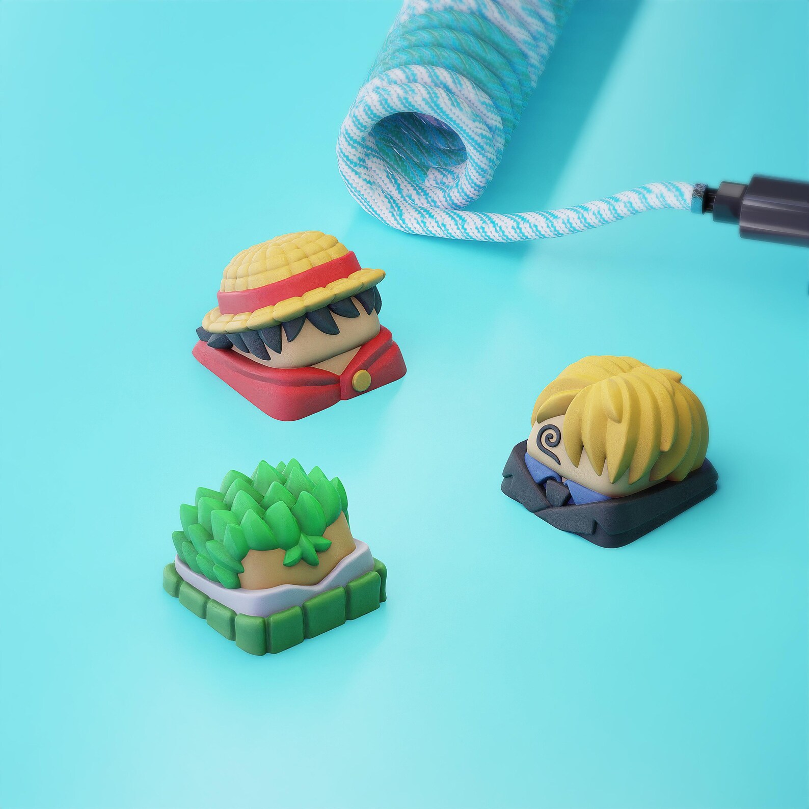 Handmade One Piece Anime Keycaps Monkey D Luffy, Roronoa Zoro, Sanji ...