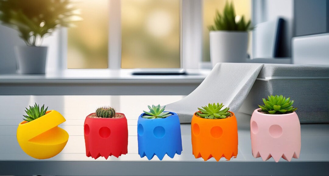 Pacman and Ghosts 3D Printed Planter Pot Set 5 Items - Etsy