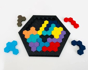 Printable Hexagon 19 Tile Puzzle Game With Cup Pattern, Printable Game ...