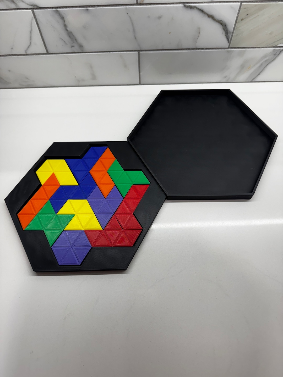 3D Printed Hexiamond Puzzle With Box - Double-sided Challenge, Unique Brain Teaser, Fun for All ...