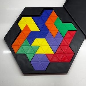 3D Printed Hexiamond Puzzle With Box - Double-sided Challenge, Unique ...