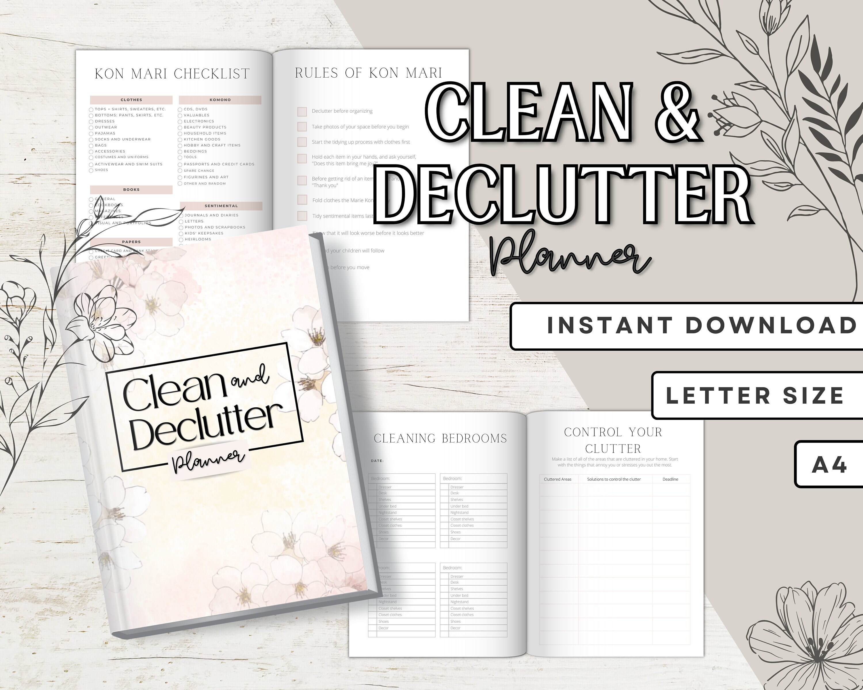 Printable Clean and Declutter Planner, Organization Tracker, Household ...